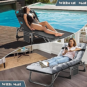 MOPHOTO Folding Chaise Lounge Chair 5-Position, Folding Cot, Heavy Duty Patio Chaise Lounges for Outside, Poolside, Beach, Lawn, Camping