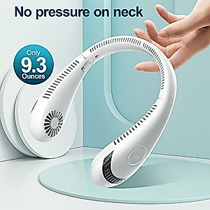 SKD RV Tech Portable Neck Fan, 5000mAh Foldable Personal Fan, Up to 12 Hours Hands-Free Bladeless Fan, Adjustable Portable Fan with USB Charging 3 Speeds for Kitchen, Office, Outdoor - White