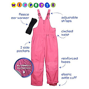 Wippette Girls’ Snow Bib – Kids’ Insulated Waterproof Snowboard Ski Snow Pants Overalls for Girls (5-18), Size 12-14, Rose