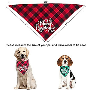 ADOGGYGO 2 Pack Dog Bandana Christmas Classic Buffalo Plaid Dog Scarf Triangle Bibs Kerchief Merry Christmas Pet Bandana for Dogs Pets (Merry Christmas&let it Snow)