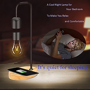 FloatGo Levitating Bulb Lamp with Wireless Phone Charger Apple Android Magnetic Floating Futuristic Lamp Black LED Night Light Desk Lamp for Christmas Gift Home Move in Decoration