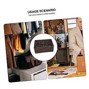 OKUMEYR Coffee Rectangular Storage Box, Wood & Rattan, 8.72x6.09x3.54 inches