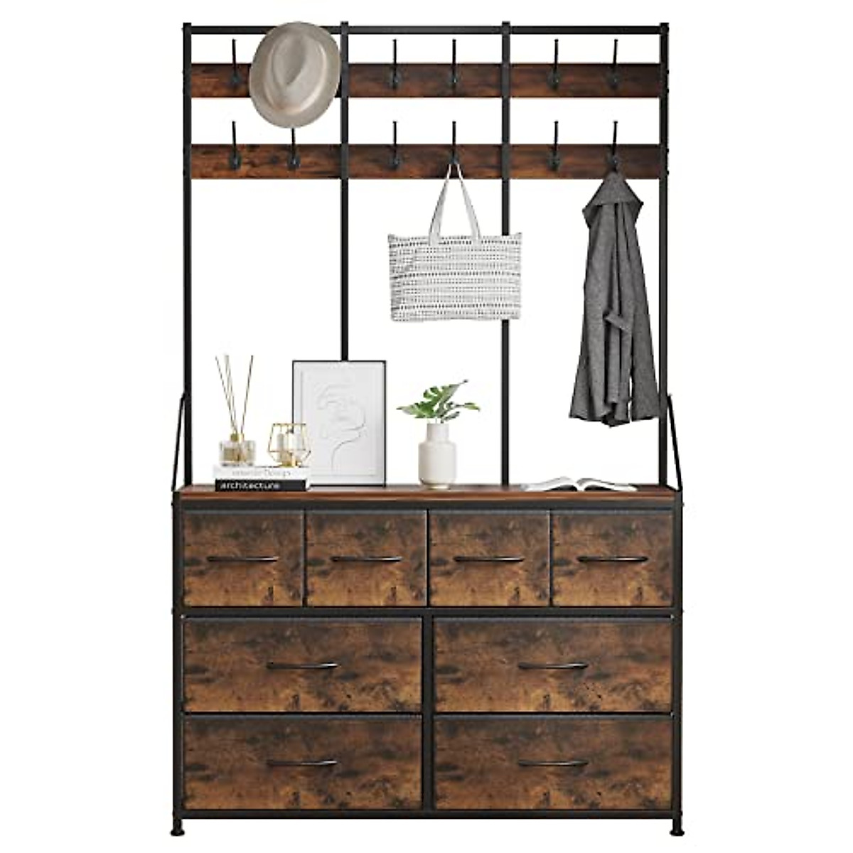 LUMTOK 8 Drawer Dresser, Chest of Drawers for Bedroom Living Room, Entryway, Fabric Storage Chest for Closets (Rustic Brown)