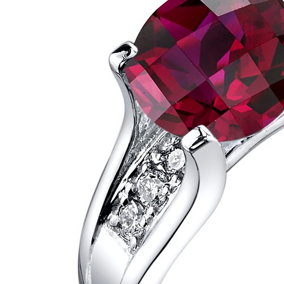 PEORA Created Ruby and Genuine Diamond Classic Cathedral Ring for Women 14K White Gold, 2.50 Carats Round Shape 8mm, Size 7