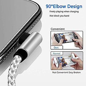 Lightning Cable, 3 Pack 10FT Right Angle Aluminum Alloy Durable and Fast Charging Cable Compatible with iPhone Charger 12/11/Pro/ XS/XS Max/XR/X/ 8/8 Plus/7 Plus/7/6 Plus/6/5S/5/Pad (Silver, 10ft)