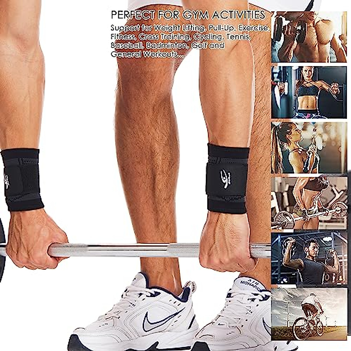 HiRui Wrist Brace/Wraps Wrist Compression Strap and Support for Work Fitness Weightlifting Sprains Tendonitis, Carpal Tunnel Arthritis, Pain Relief, Adjustable Wristbands 2 PACK (Black, M)