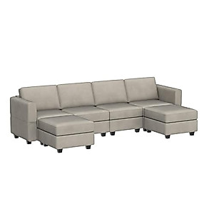 Belffin Modular Sectional Sofa with Reversible Chaises Velvet U Shaped Sectional Couch with Storage Seat Grey