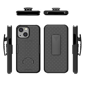 HIDAHE Holster Case Compatible with iPhone 13 Mini 5.4'', Combo Shell & Holster Slim Shell Case for Men with Built-in Kickstand + Swivel Belt Clip Holster for Apple iPhone 13 Mini 2021 ONLY, Black