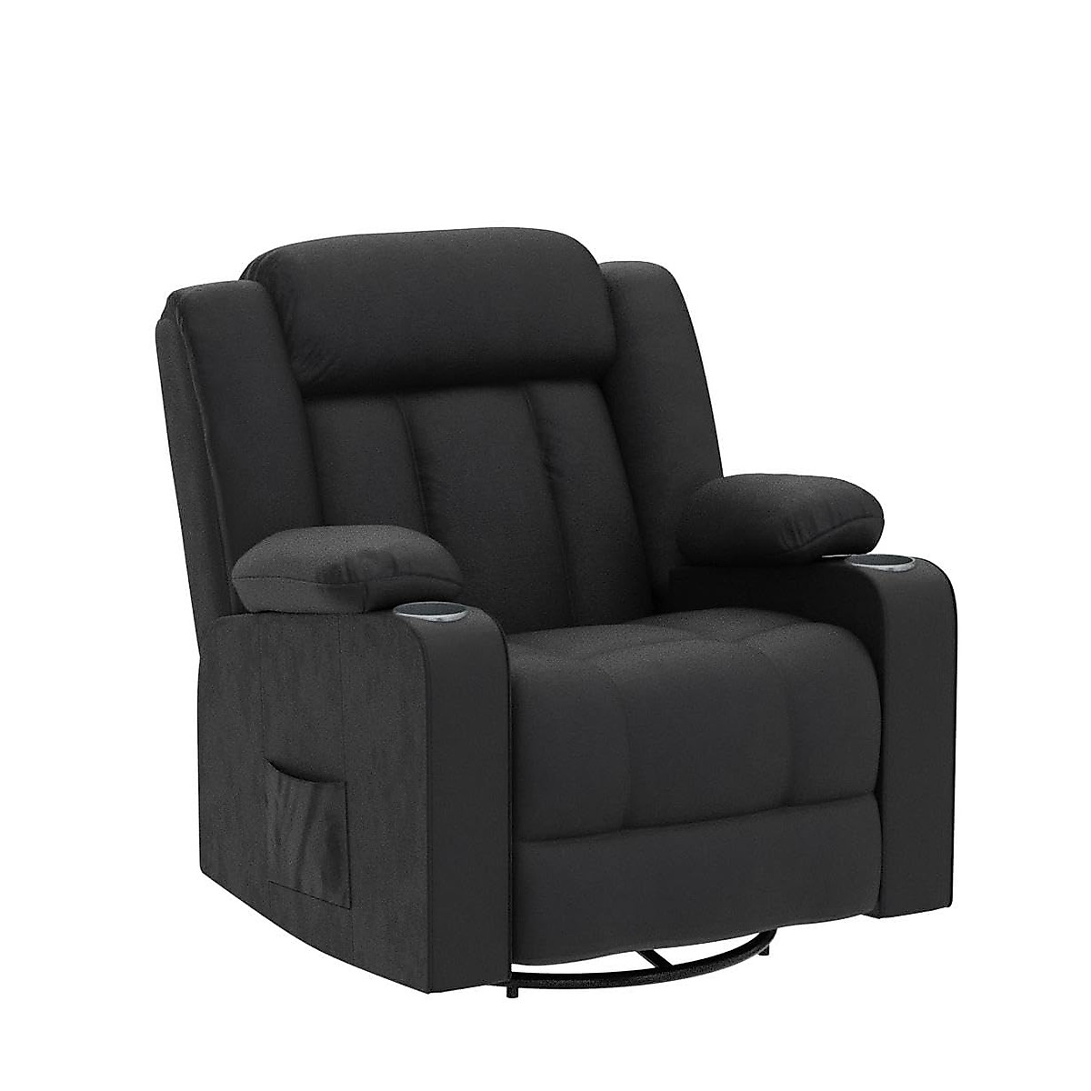 COMHOMA Recliner Chair Massage Rocker with Heated 360 Degree Swivel Lazy Boy Recliner Single Sofa Seat with Cup Holders for Living Room (Black)