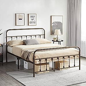 Yaheetech Classic Metal Platform Bed Frame Mattress Foundation with Victorian Style Iron-Art Headboard/Footboard/Under Bed Storage No Box Spring Needed Bronze Full Size