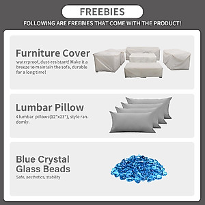 Rattaner 7-Piece Outdoor Furniture Sets Patio Furniture Set with 45-inch Fire Pit Patio Couch Outdoor Chairs 60000 BTU Propane Fire Pit Table with Non-slip Cushions Waterproof Covers, Light Grey