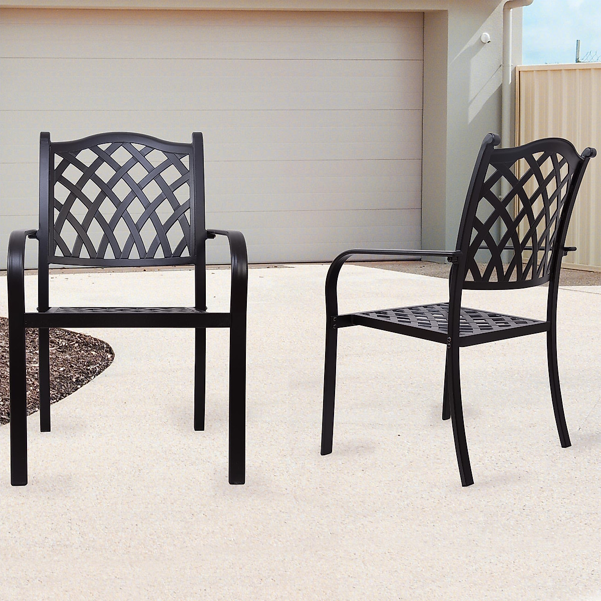 CEMYT Cast Aluminum Chairs Outdoor Dining Chairs with Armrest Patio Bistro Chairs for Porch Garden Backyard Balcony, Set of 2