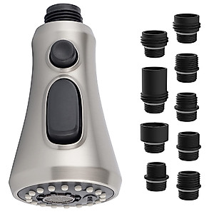 iFealClear Pull Down Kitchen Faucet Head Replacement, 3 Function Anti-Splashing Faucet Head for Kitchen Sink, Kitchen Faucet Head Replacement Female Thread with 12 Adapters, Brushed Nickel
