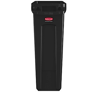 Rubbermaid Commercial Products Slim Jim Plastic Rectangular Trash/Garbage Can With Venting Channels, for Kitchen, Office, Workspace, 23 Gallon, Black - FG354060BLA