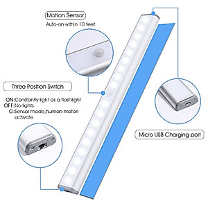 Stick-On Anywhere Portable Closet Lights Wireless 18 Led Under Cabinet Lighting Motion Sensor Activated Build In Rechargeable Battery Magnetic Little Safe Night Tap Light for Closet Cabinet (Silver-2)