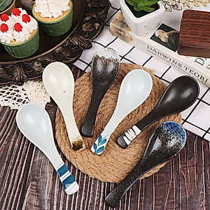 6 Pcs Ceramic Soup Spoons Japanese Retro Soup Spoons Chinese Soup Spoon Ceramic Asian Soup Spoons Rice Spoon Flatware Asian Serving Spoons Appetizers Tableware Meal Partner for Tasting