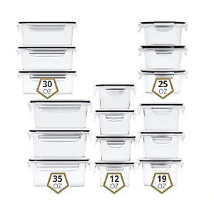 Freezer Microwave BPA Free Airtight - 16 Food Storage Containers - 16 Container Set Medium Kitchen Microwave Refrigerator Plastic with Easy Snap Lids