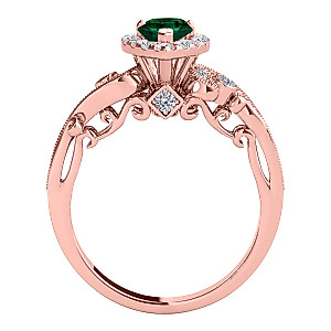 MauliJewels Rings for Women 1.35 Carat Pear Shape Emerald And Round White Diamond Ring Prong-Setting 10K Rose Gold
