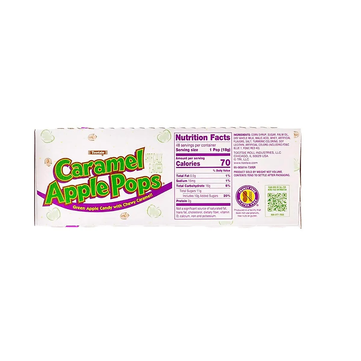 Tootsy-Roll Caramel Apple Pops - Caramel Covered Green Apple Candy Lollipops - Gluten Free Candy with Display Box Package with Couger Card Bundle - 48 Count