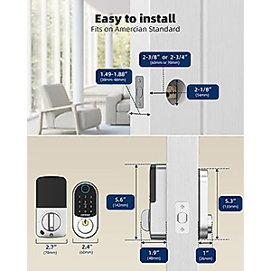 Keyless Entry Door Lock, Zomnua Fingerprint Smart Front Door Locks with Keypads, Smart Digital Biometric Electric Deadbolt Lock with Auto Lock, Fob, Code, Touchscreen,Silver