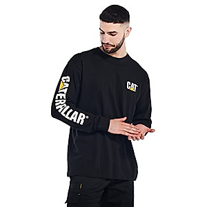 Caterpillar Men's Trademark Banner Long Sleeve Tee Shirts with Center Back Neck Wire Management Loop and CAT Logo, Black, X Large