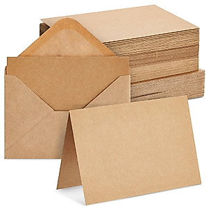 48 Pack Kraft Brown Blank Greeting Cards with Envelopes, Folded Cardstock for DIY Wedding, Birthday Invitations, Crafts (4x6 In)