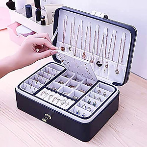 Jewelry Box Organizer, Two Layer Large Jewelry Storage Case, Pu Leather Jewelry Box for Women and Girls to Store Rings, Earrings, Necklaces, Bracelets and Watches