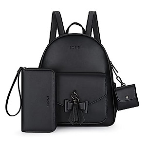 ECOSUSI Women Backpack Purse Water Resistant PU Leather Backpack Fashion Rucksack Ladies College Daypack with Tassel,3 Pcs