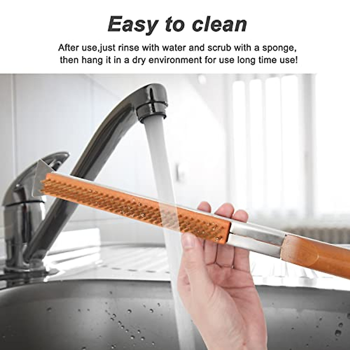 Pizza Oven Brush with Scraper and Ergonomic Silicone Handle, Keeps Your Oven Spotless, Portable Brass Bristles Pizza Stone Brush, Come with Installation Tool, Outdoor Pizza Oven Accessories
