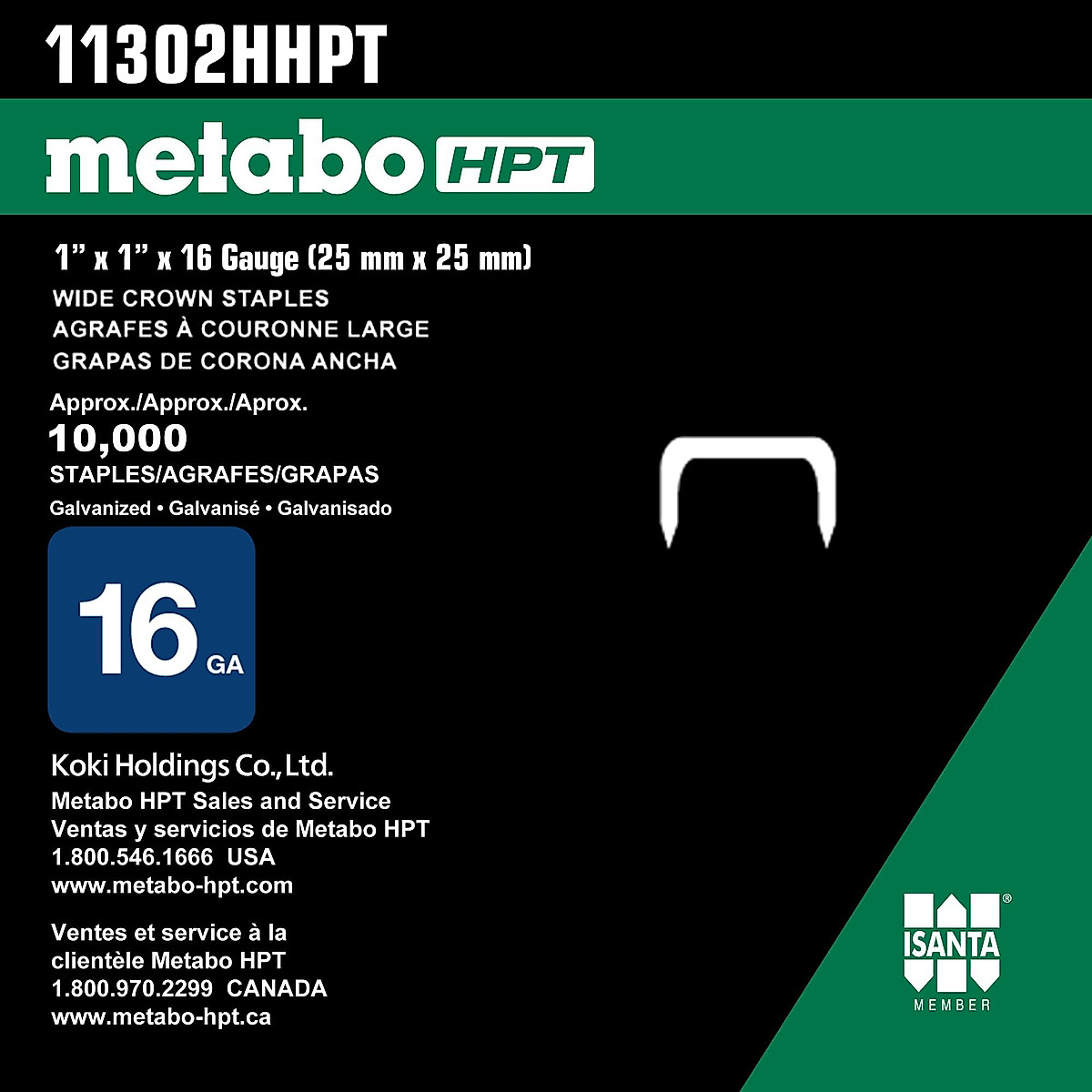 Metabo HPT Roofing Staples, 1" x 1", 16 Gauge, Galvanized, 10000 Count (11302HHPT)