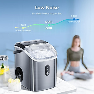 AGLUCKY Nugget Ice Maker Countertop, Portable Pebble Ice Maker Machine, 35lbs/Day Chewable Ice, Self-Cleaning, Stainless Steel, Pellet Ice Maker for Home/Kitchen/Office (Silver)