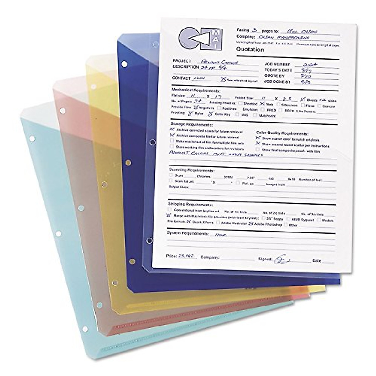 Smead Organized Up Poly Translucent Slash File Jacket, Three-Hole Punched, Letter Size, Clear, 5 per Pack (89506)