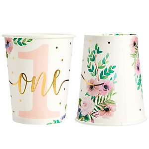 145-Piece Baby Girl's 1st Birthday Party Decorations, Floral Little Miss Onederful Dinnerware with Tablecloth (Serves 24)