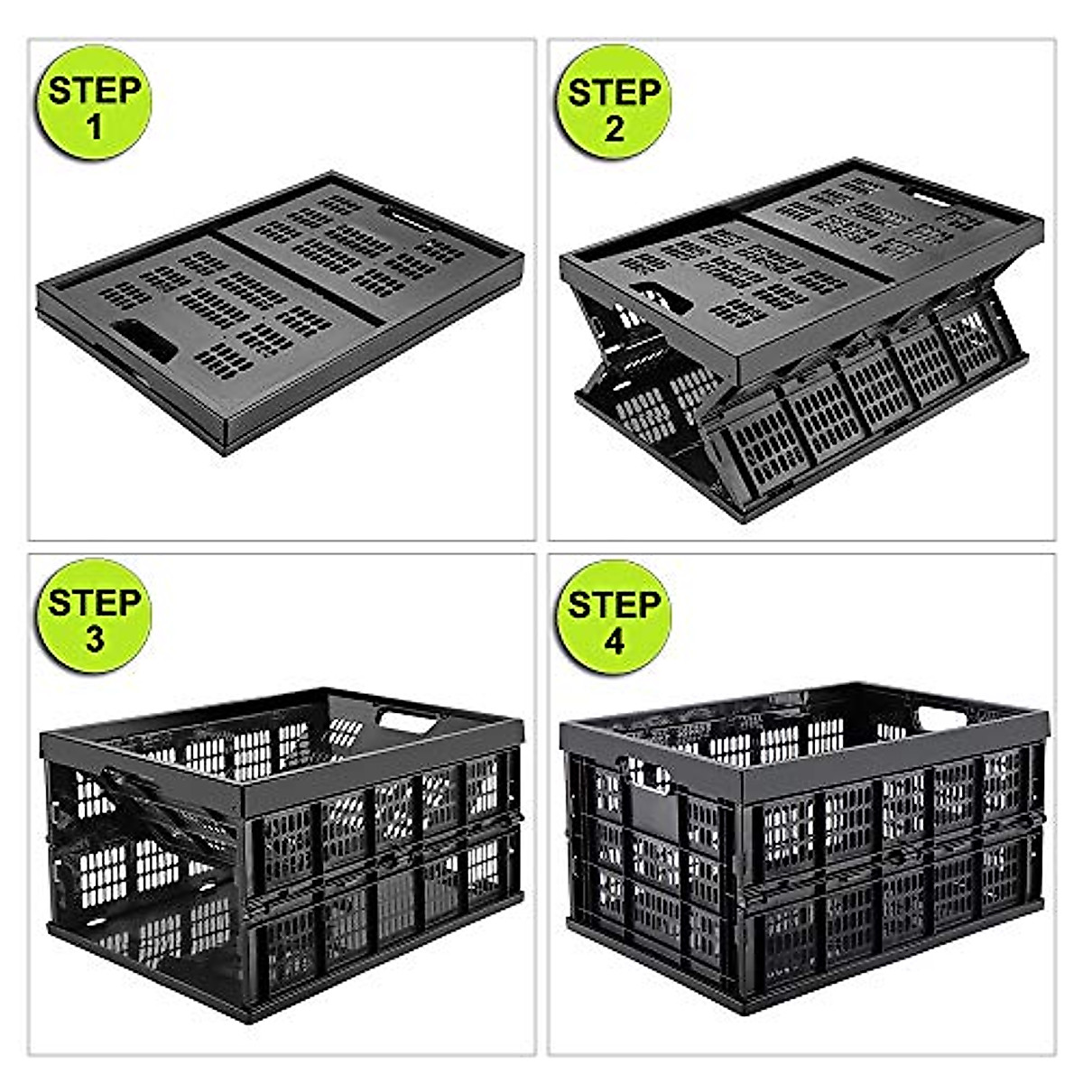 DEAOTEK 45 Liter Collapsible Crate - Plastic Storage Bin Container Stackable Milk Crate with Handle Utility Tote for Toys Food Clothes Fruit Tools in Trunk Kitchen Bathroom Garage