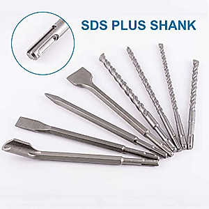 17 PCS Rotary Hammer Drill Bits Set and Chisels Set, SDS Plus Concrete Masonry Hole Tool for Bricks and Stone, Masonry Drill Bit Sets with Storage Case