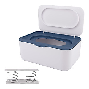 RVXlRDN Baby Wipes Dispenser, Wipes Dispenser, Baby Wipe Holder for Fresh Wipes, Wipes Containers with Spring Drawer Tray (Grey and Blue).(Blue)