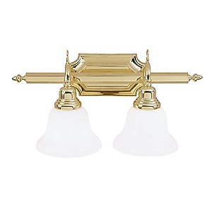 Livex Lighting 1282-02 Bath Vanity with White Alabaster Glass Shades, Polished Brass 19 x 9 x 9.25