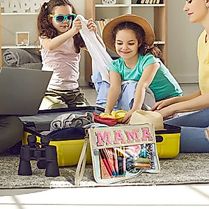 4 Pcs Chenille Letter Pouch Flat Nylon Clear Snack Bags Flat Multipurpose Zipper Makeup Bag for Travel Toiletry Bag Water-proof Cosmetic Pouch for Women Teen Girls (Simple Style)