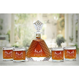 4 Piece Bourbon Decanter Set, Scotch Glasses and Decanter with Wooden Box, Personalized Decanter Set, Customized Decanter Set With Glasses For Men And Women Clear