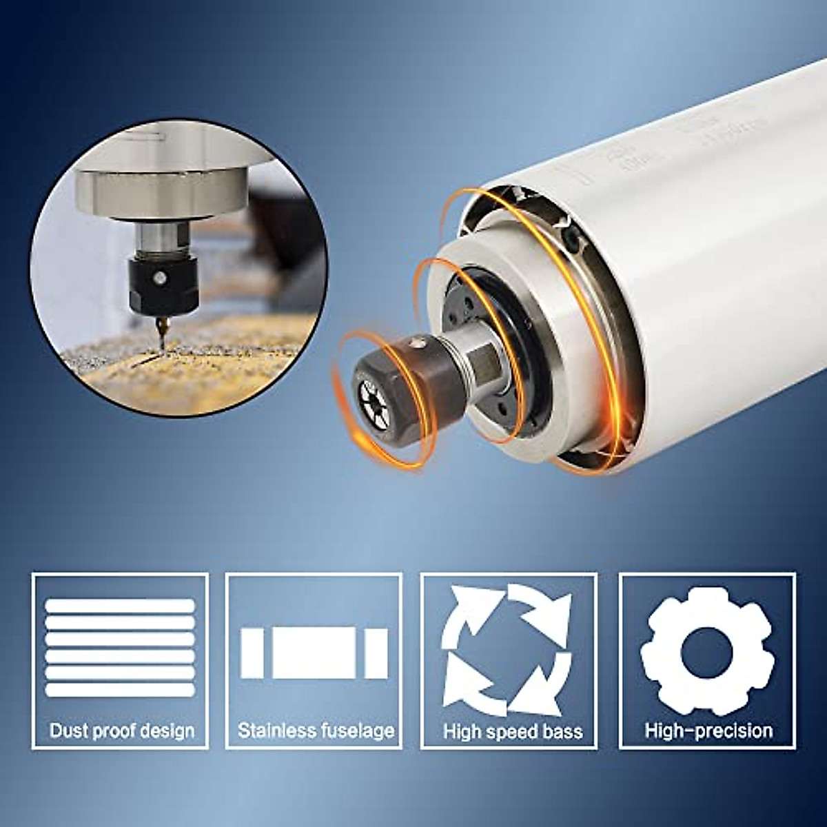 RATTMMOTOR CNC Spindle Motor 1.5KW Air Cooled Spindle Motor 110V ER16 Collet 80mm Diameter 15A 400HZ 24000RPM for CNC Router Engraving Milling Machine