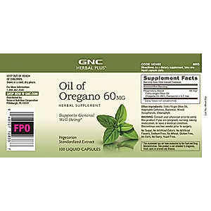 GNC Herbal Plus Oil of Oregano 60mg | Supports General Well-Being | 100 Capsules