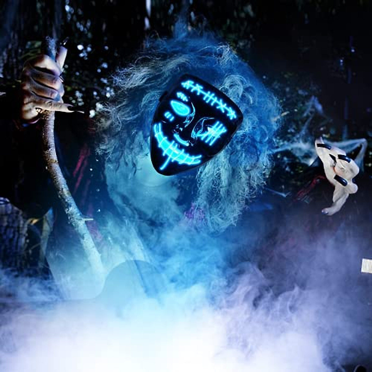 Plusheddy Halloween LED Scary Mask, Light up Halloween Face Mask- Mask Cosplay Decoration for Festival Party Carnival Cosplay Halloween, Blue
