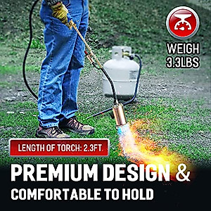 Propane Torch Weed, Seesii 500,000BTU Heavy Duty Burner Torch with 2 Electronic Igniters, Weed Burner with Control Valve and 9.8FT Hose for Garden Roofing BBQ lighter Snow Melting, Wrenches and Gloves