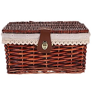 Zerodeko Brown Laundry Storage Basket with Lid, Durable Wicker Basket, Rectangular Storage Bin for Entryway, Shelf, Home Organization