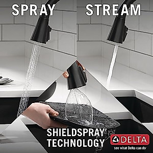 Delta Faucet Lenta Pull Down Kitchen Faucet Black, Soap Dispenser Included, Kitchen Sink Faucet, Faucet for Kitchen Sink with Magnetic Docking Spray Head, Matte Black 19802Z-BL-DST