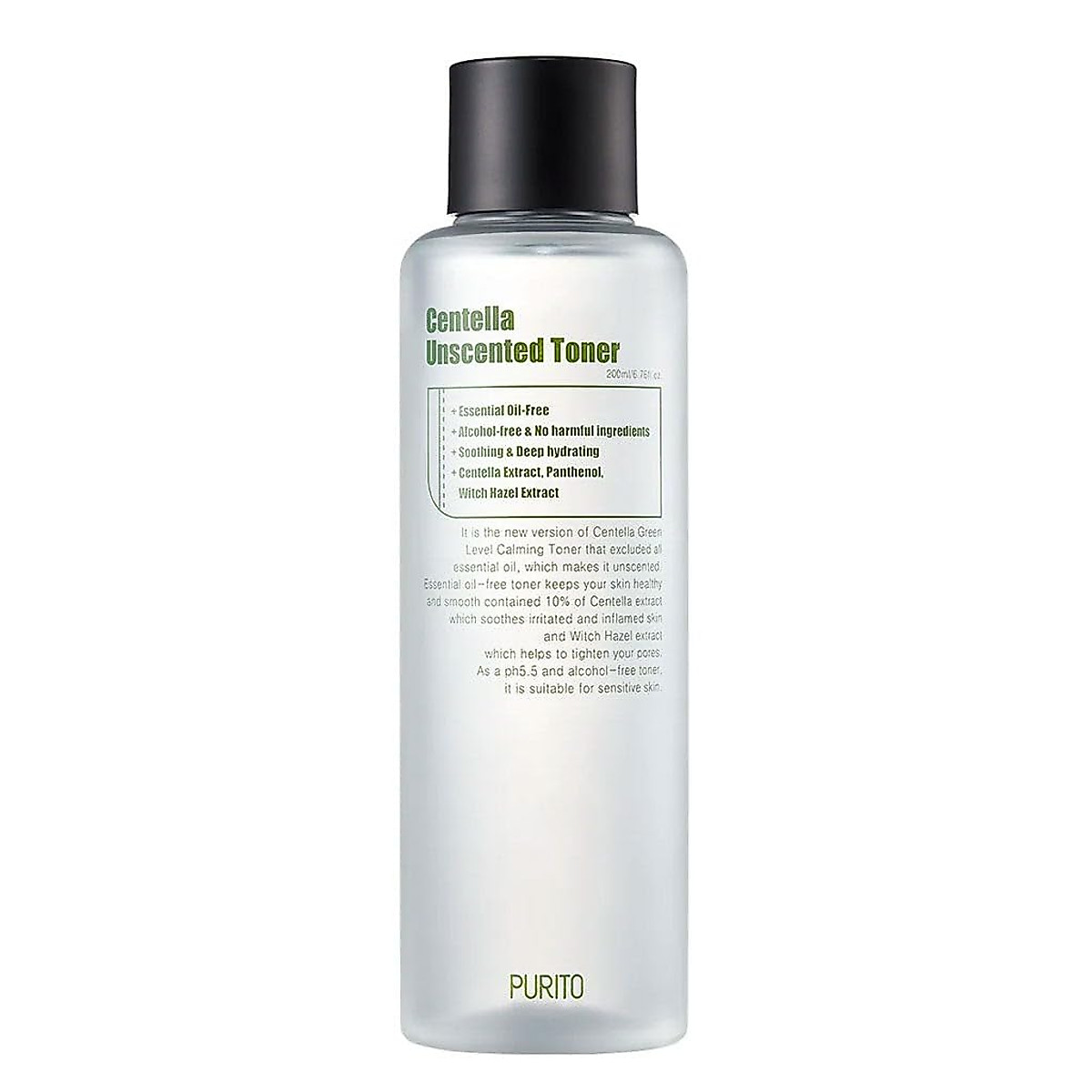 PURITO Centella Unscented Toner, 200ml 6.76 fl.oz, Korean Centella, for Sensitive Skin, Soothing, Facial Toner for face, K-Beauty, Korean Skin Care