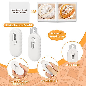 Faweskiy Magnetic Bread Lame Dough Scoring Tool-Sourdough Lame Scoring Tool, Bread Dough Cutter Slashing Razor Tool,Cutting Bread Scoring Tool for Sourdough Bread Baking-Patterns Booklet and 5 Blades