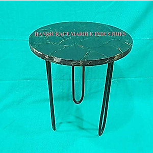 15" Inch Round Jet Black Natural Agate Coffee Table with Hair Pin Metal Base, Agate Table, Stone Coffee Table, Agate Table Top, Agate Round Coffee Table, Agate Side Table Home Decor