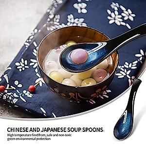 4 Pieces Japanese and Korean Ceramic Soup Spoons Set Long Handle Spoons Retro Blue Ramen Bowl Soup Spoon Suitable for Soup, Gravy, Cake, Oatmeal, Dumplings