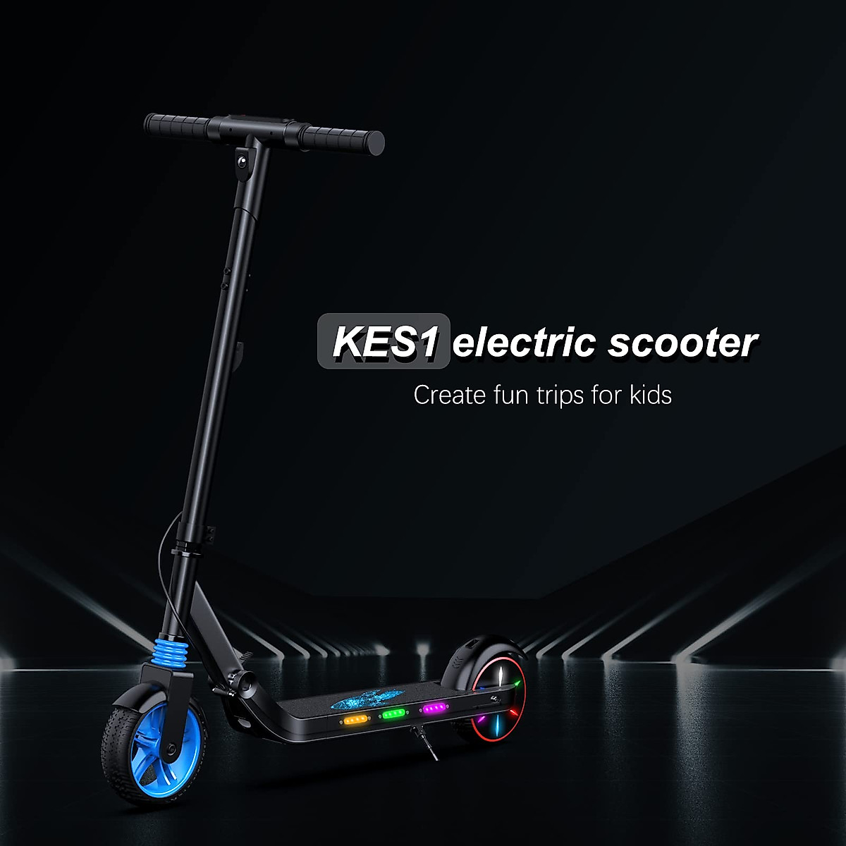 Aovopro Electric Scooter for Kids Ages 6-15, 9MPH Speed/9 Mile Rang, 130W Motor, 6.5" Solid Tires, 154lbs Max Weight, Flashing Rainbow LED Lights and Wheel, UL Certified Electric Scooter Kids, Black